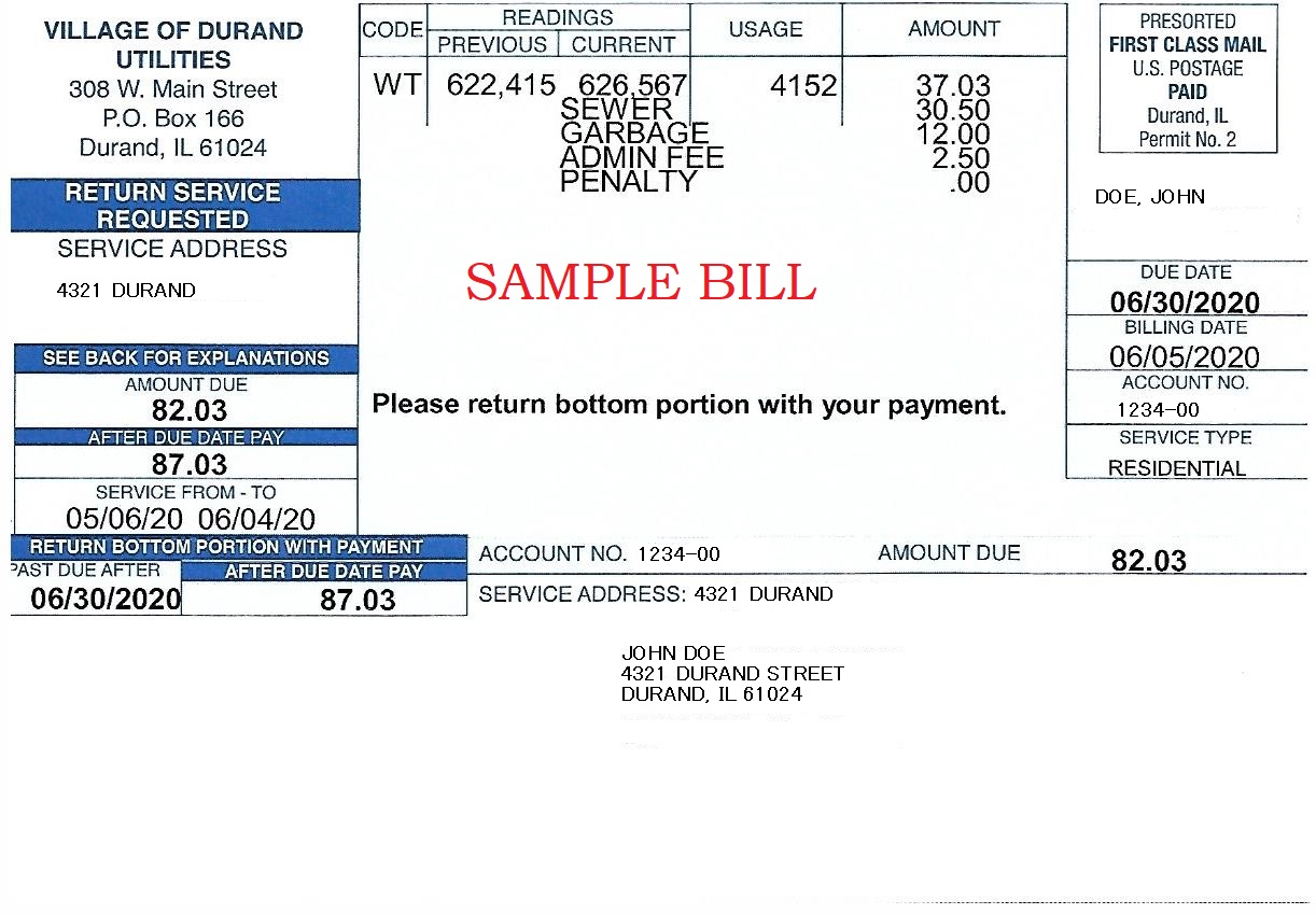 Water Sewer Refuse Billing FAQ Village Of Durand Illinois